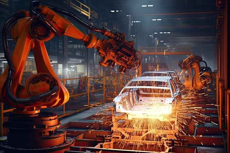 Futuristic Machines in Factory: Robots Producing Auto Parts Stock ... Futuristic Machines in Factory: Robots Producing Auto Parts Stock ...