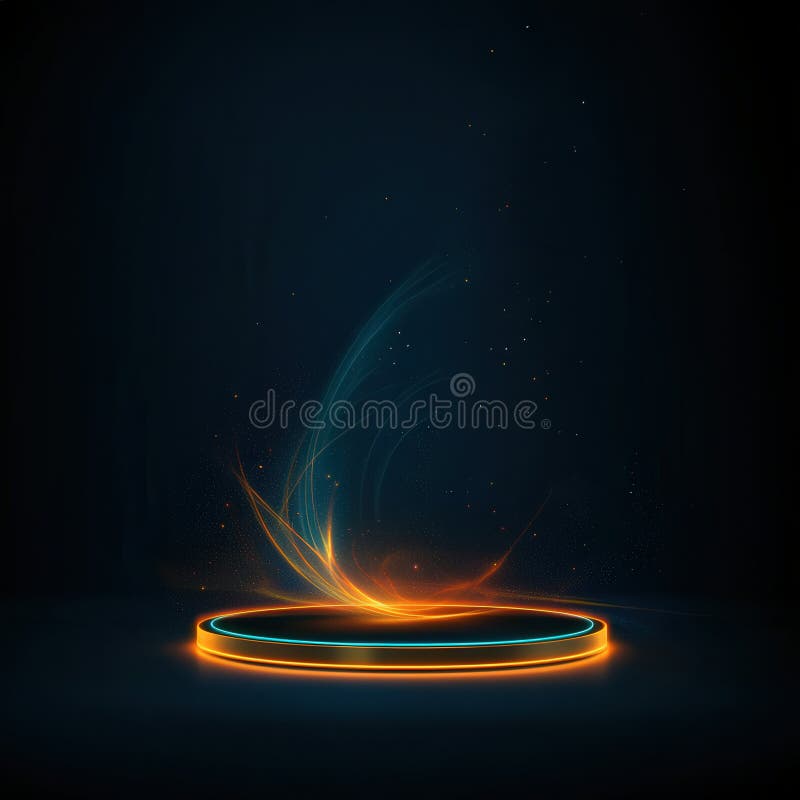 Abstract Glowing Platform with Light Trails and Particles Stock ...