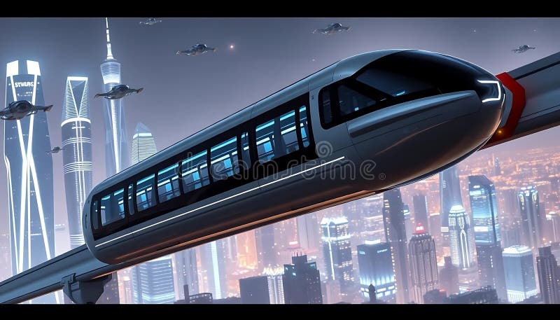 Futuristic Maglev Train Cityscape Elevated Transit System Stock Photo ...