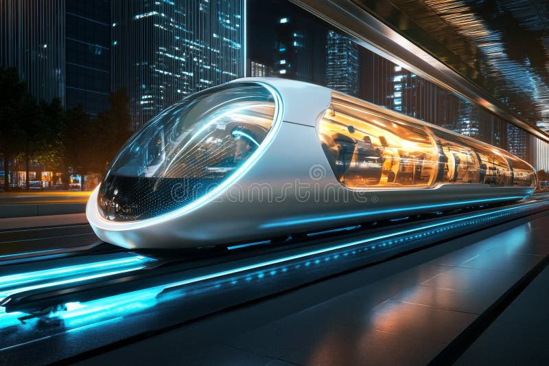 Futuristic Maglev Train in a Modern City Stock Illustration ...