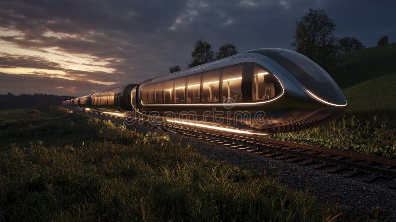 Futuristic Maglev Train in Motion Serene Landscape Digital Art Evening ...