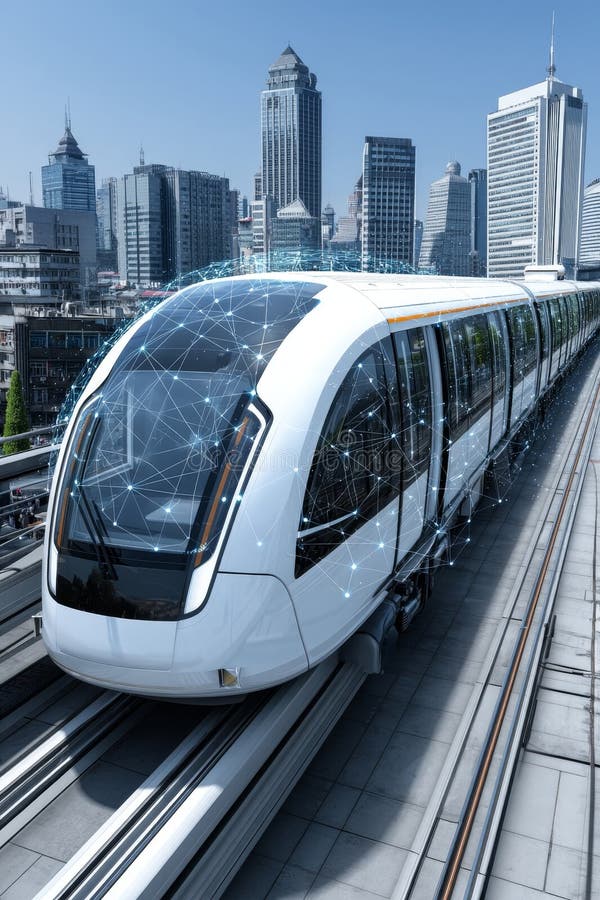 Futuristic Maglev Train in Smart Cityscape Next-Generation Magnetic ...