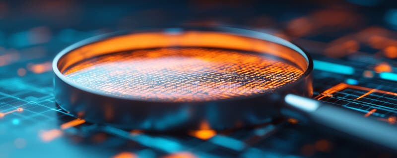 Futuristic Magnifying Glass on Digital Surface Stock Illustration ...