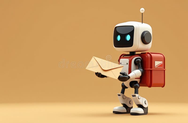 Futuristic Mailman Android Delivering Letter in Envelope. Future ...