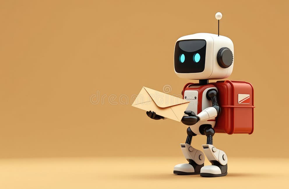 Futuristic Mailman Android Delivering Letter in Envelope. Future ...