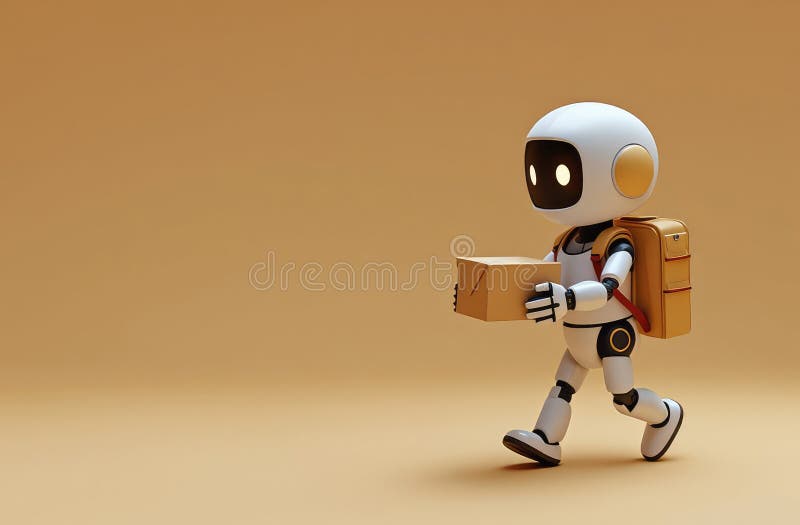 Futuristic Mailman Android Delivering Ordered Parcel. Future ...
