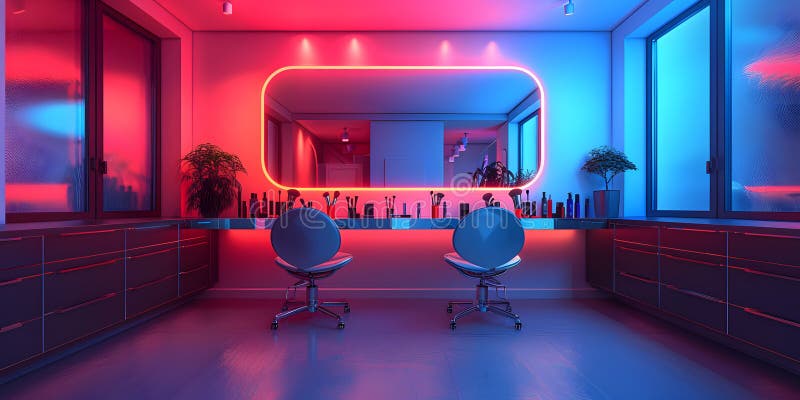 Modern Makeup Studio with Neon Lighting and Stylish Decor Stock Image ...