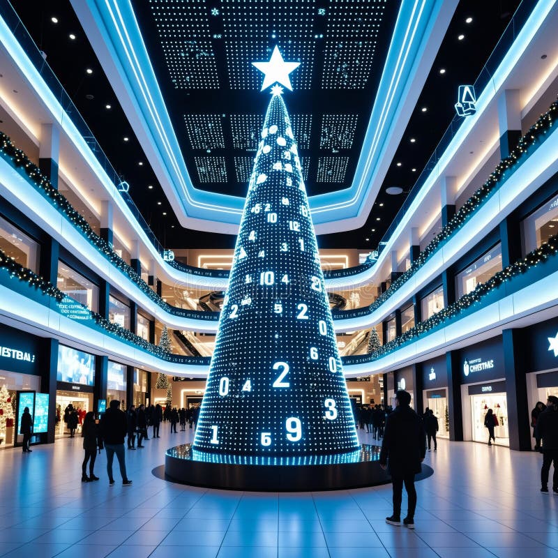 Futuristic Mall Christmas Display with Holographic Tree and Countdown ...