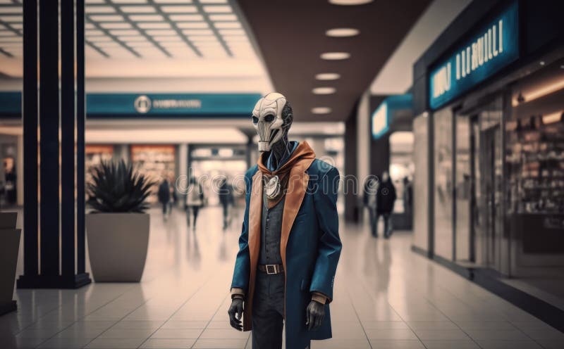 Futuristic Mall, a Man in Mask. Created by Generative Artificial ...
