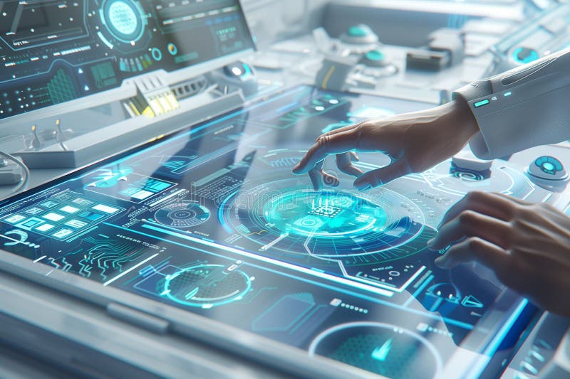 Futuristic Man Hand Control System and Blueprint of Machine Stock ...