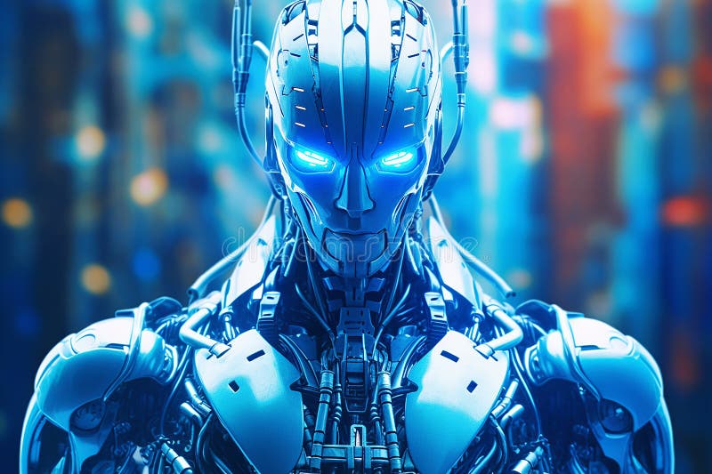 Futuristic Man Robot Equipped with Advanced Technology Machines Focus ...