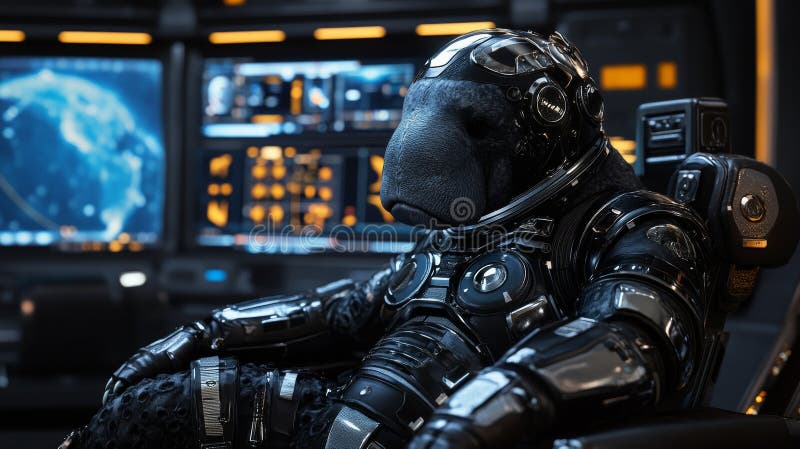 Futuristic Manatee in Space Suit Inside Advanced Spaceship Stock Photo ...