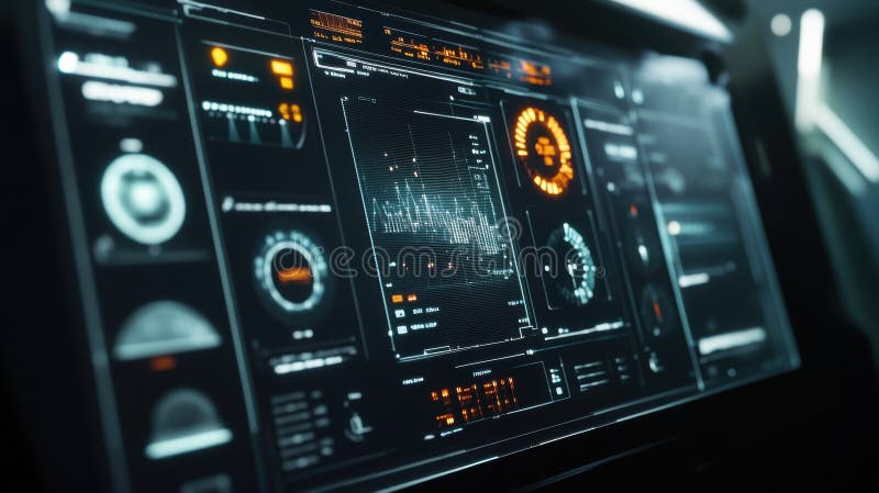 Futuristic Manufacturing Control Panel Showing Various Data and ...
