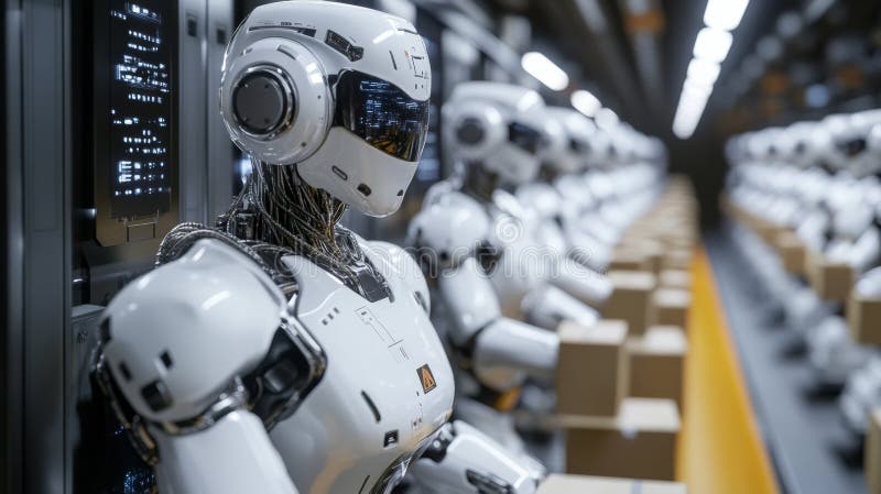 Futuristic Manufacturing Facility with Advanced Robots in Action Stock ...