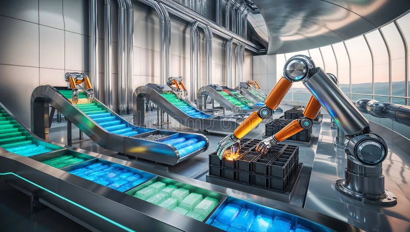 Advanced Robotic Assembly Line Inside a High-tech Manufacturing ...