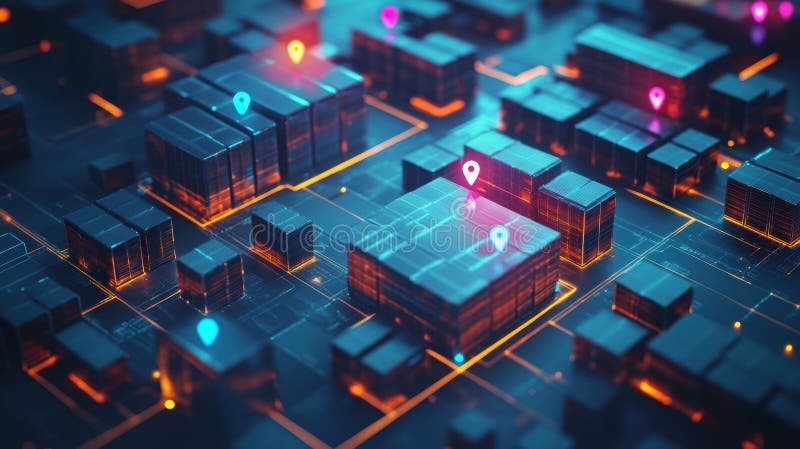 Futuristic Manufacturing Process Showing Location Tracking and ...