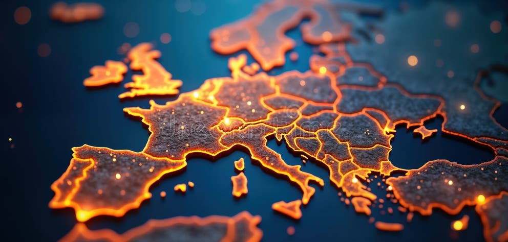 Futuristic Map of Europe with Glowing Connections between Cities ...