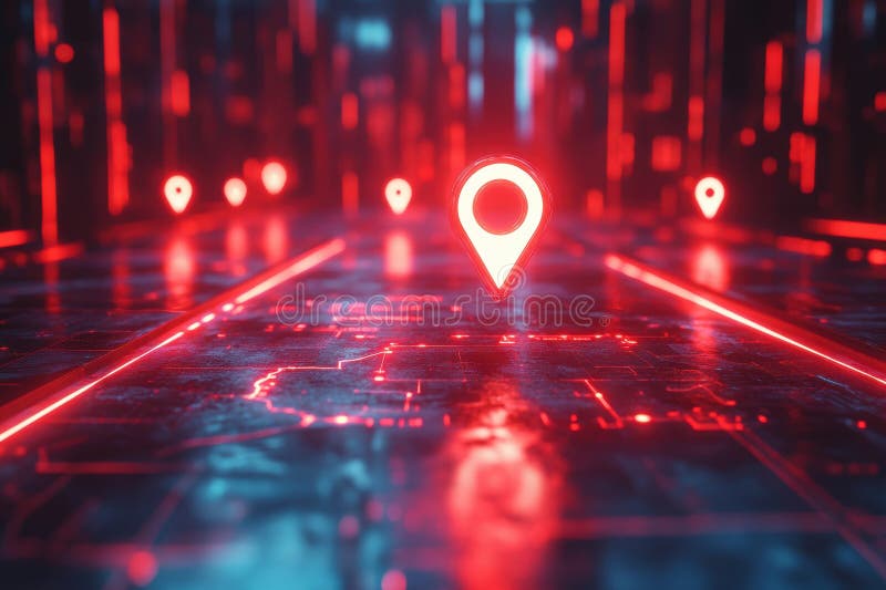 Futuristic Map Interface, Shimmering Location Pins on a Holographic Map ...