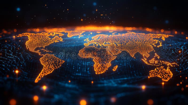 Digital Global Network Map Generative AI Stock Illustration - Illustration of technology, lights ...