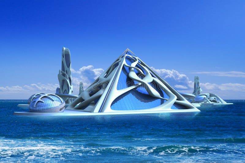 Futuristic Marine Architecture Stock Illustration - Illustration of ...