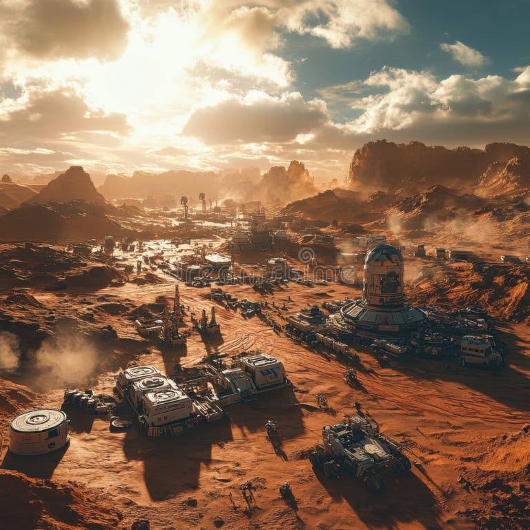 Futuristic Mars Colony with Advanced Structures and Martian Landscape ...