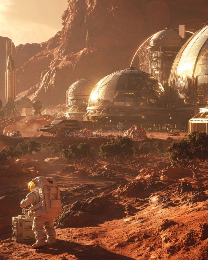 Futuristic Mars Colony with Astronauts Tending To Advanced Technology ... Futuristic Mars Colony with Astronauts Tending To Advanced Technology ...