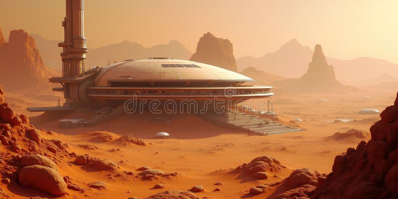 Futuristic Mars Colony with Domed Structure Stock Illustration ...