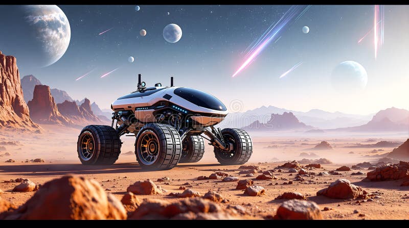 Futuristic Mars Rover Exploring an Alien Landscape with a Sci-Fi Background. Stock Illustration ...