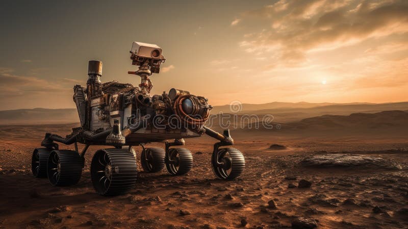 Futuristic Mars Rover Exploring the Surface of the Planet Mars Stock ...
