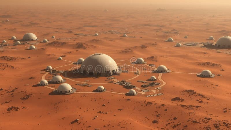 Futuristic Martian Colony with White Dome Structures Stock Illustration ...