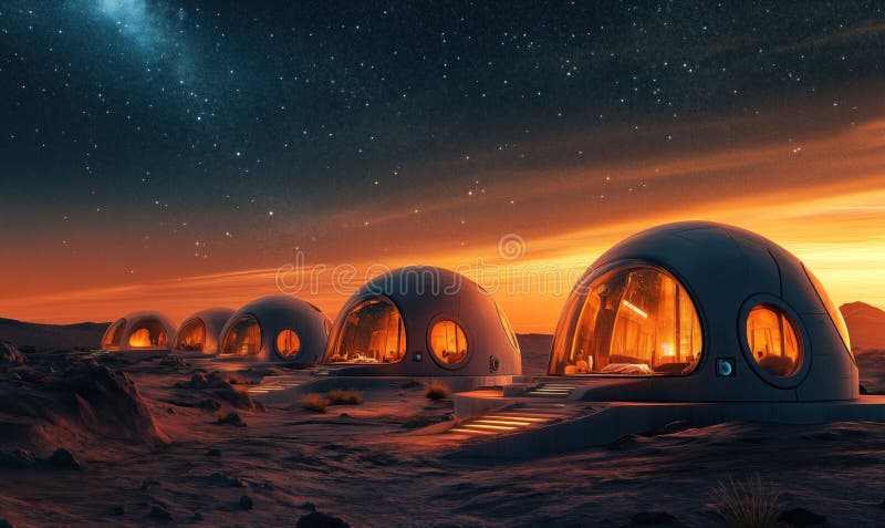 Futuristic Martian Habitat Domes Under Starry Sky at Dusk Stock Photo ...