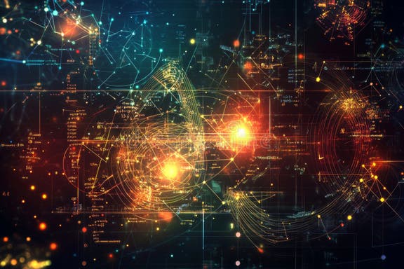 Futuristic Math Background with Glowing Equations and Network Nodes ...