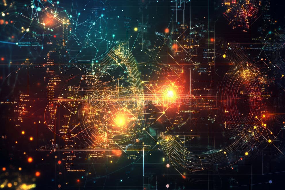 Futuristic Math Background with Glowing Equations and Network Nodes ...