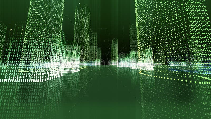 Futuristic Matrix Hologram City. Digital Blueprint of Buildings with ...