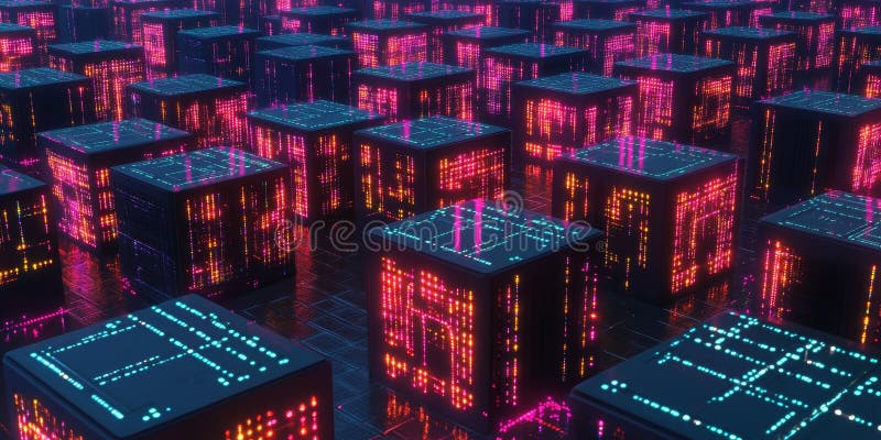 Futuristic Matrix Inspired Pattern with Glowing Cubes in an Interactive ...