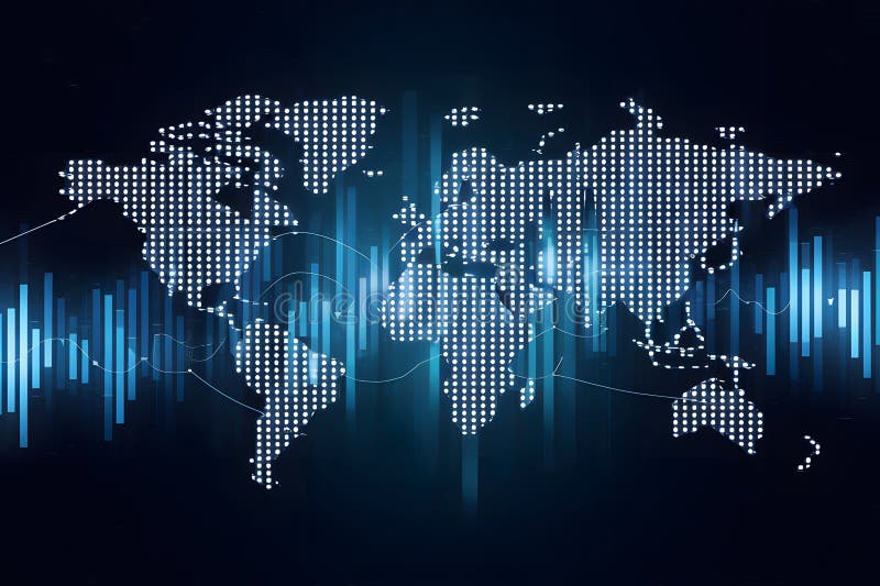 Futuristic Matrix World Map with Vertical Bars on Dark Background ...