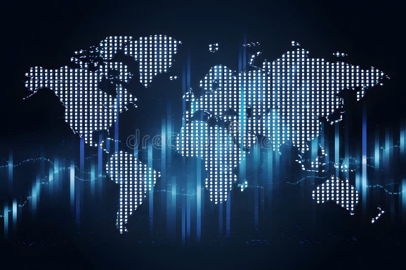 Futuristic Matrix World Map with Vertical Bars on Dark Background ...