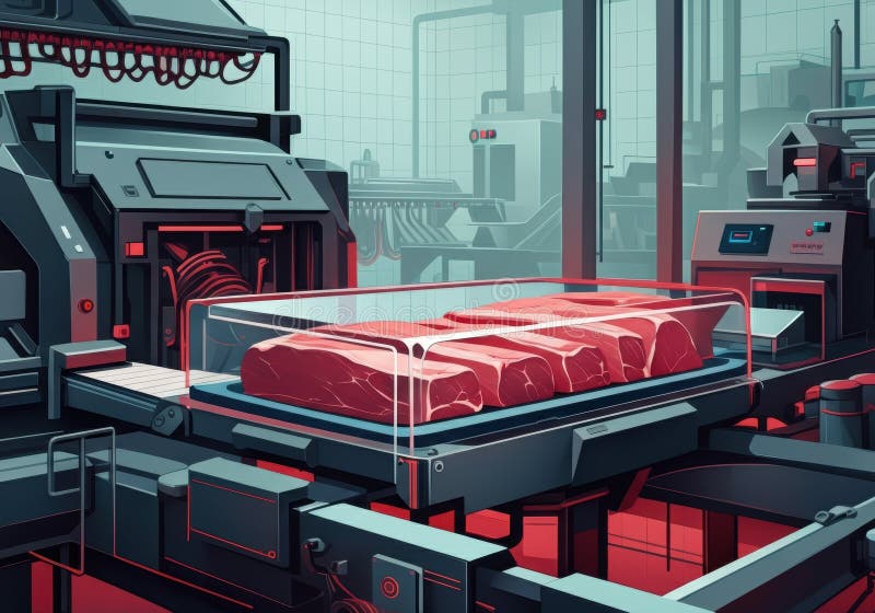 Futuristic Meat Processing Facility with High-tech Machinery and ...