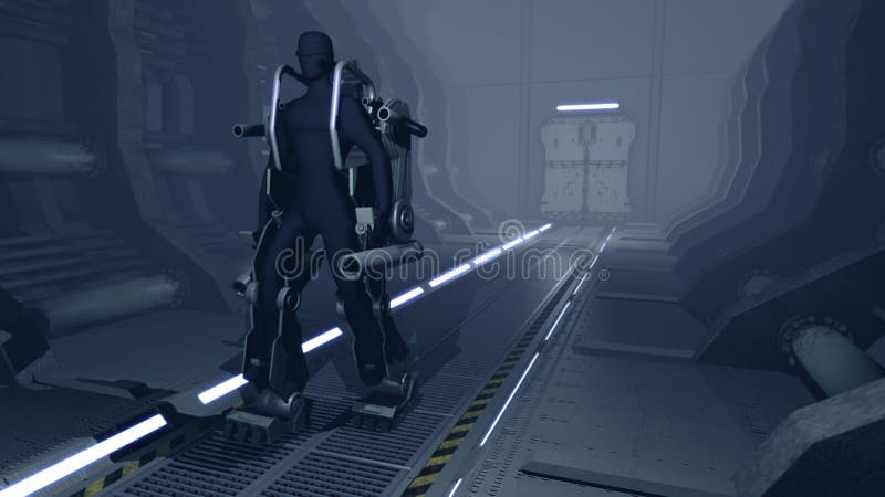 Futuristic Mech Walking through a Sci-fi Hangar Stock Image - Image of ...