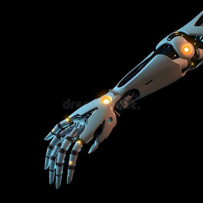 A Futuristic Mechanical Arm with Sleek, Glowing Joints Stock ...