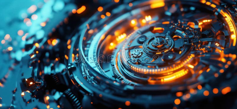Futuristic Mechanical Design with Glowing Orange Elements and Intricate ...