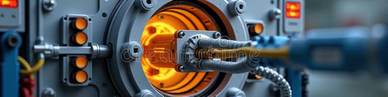 Futuristic Mechanical Device with Glowing Core in Industrial Setting ...