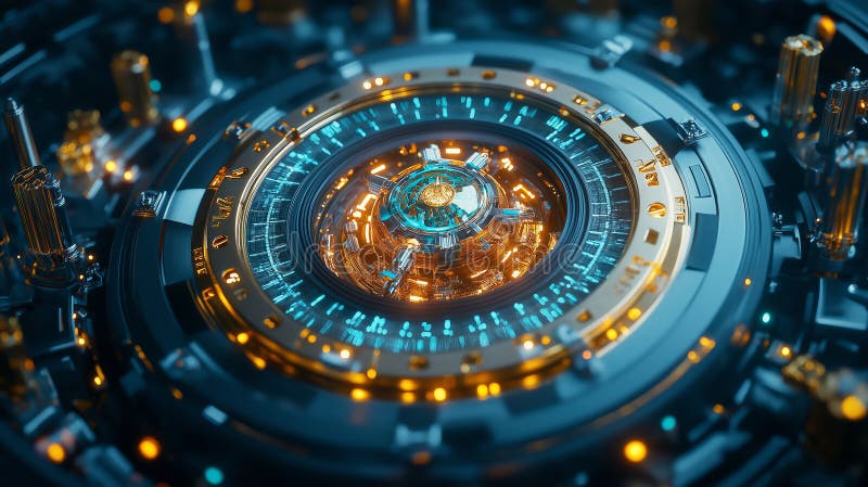 Futuristic Mechanical Device with Intricate Blue and Orange Details ...