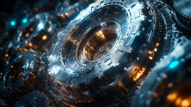 Futuristic Mechanical Gears with Illuminated Centers Stock Illustration ...