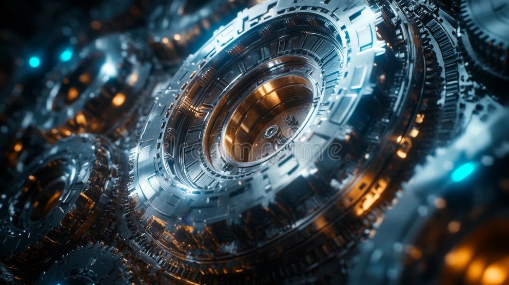 Futuristic Mechanical Gears with Illuminated Centers Stock Illustration ...