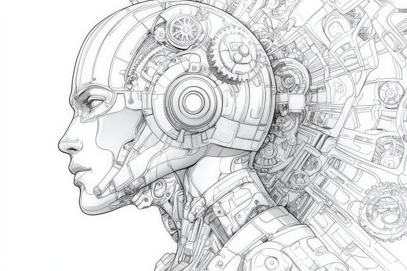 Futuristic Mechanical Human Portrait Featuring Gears and Circuits Stock ...