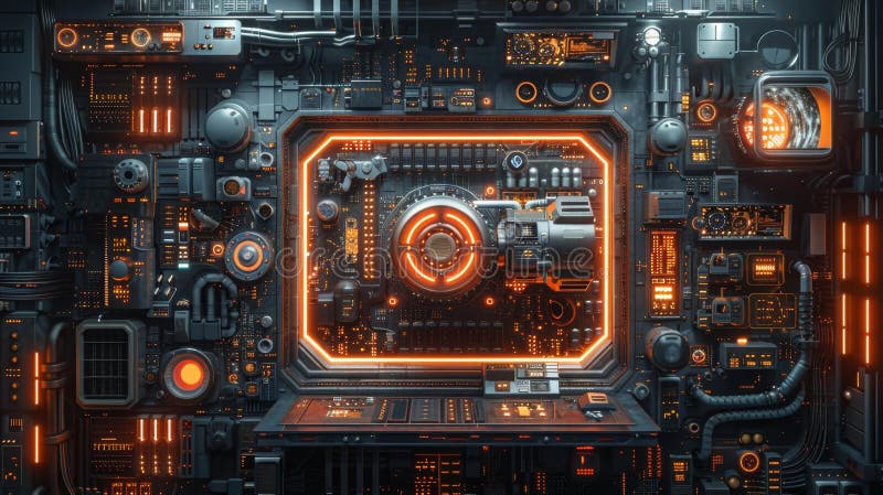 Futuristic Mechanical Interface with Glowing Orange Lights - Generative ...