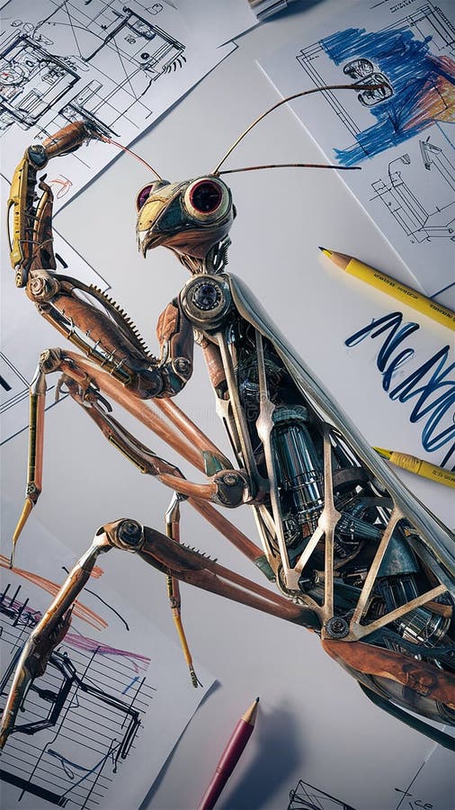 A Futuristic, Mechanical Mantis, Crafted with Intricate Metallic Parts ...