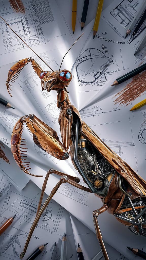 A Futuristic, Mechanical Mantis, Crafted with Intricate Metallic Parts ...