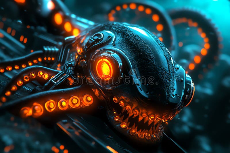 Futuristic Mechanical Sea Creature with Glowing Orange Lights and ...